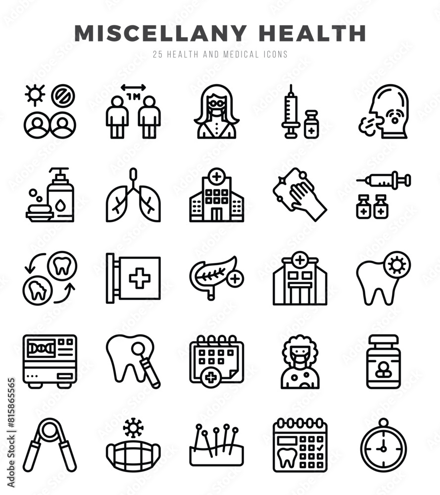 Set of simple Lineal MISCELLANY HEALTH Icons. Lineal art icons pack. Vector illustration. Stock ...