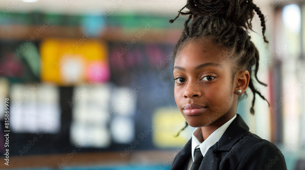 A student is in a classroom, learning at school or university. A black ...