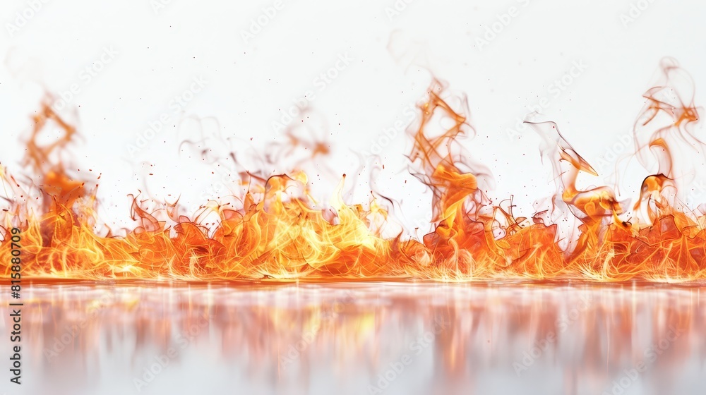 Highlight a series of fire flames lined up horizontally, selective ...