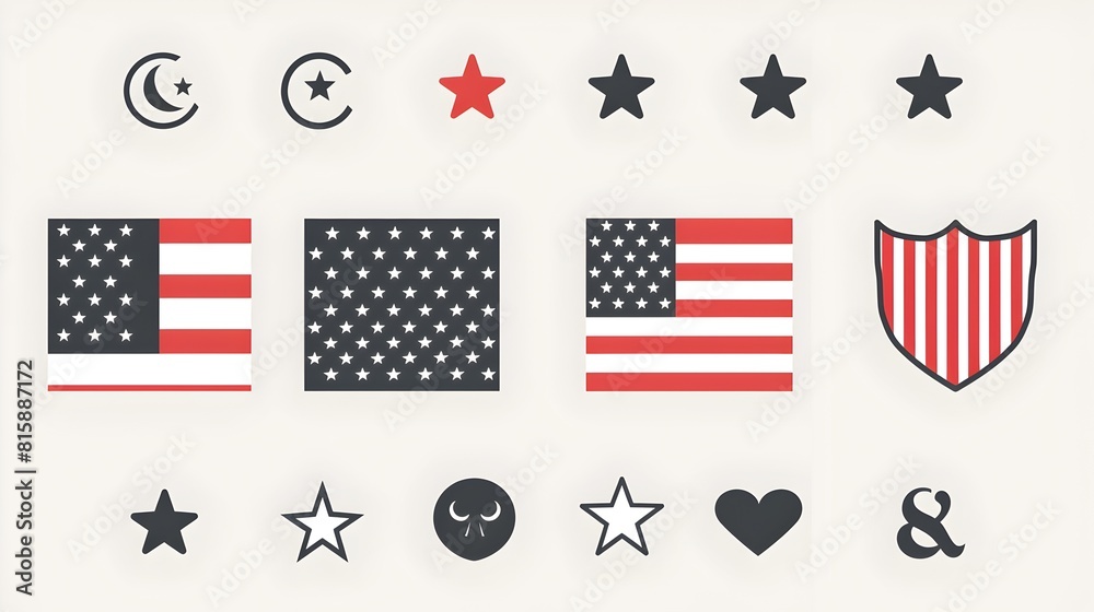 Minimalist Transforming the American Flag into Simple Icons and Symbols ...