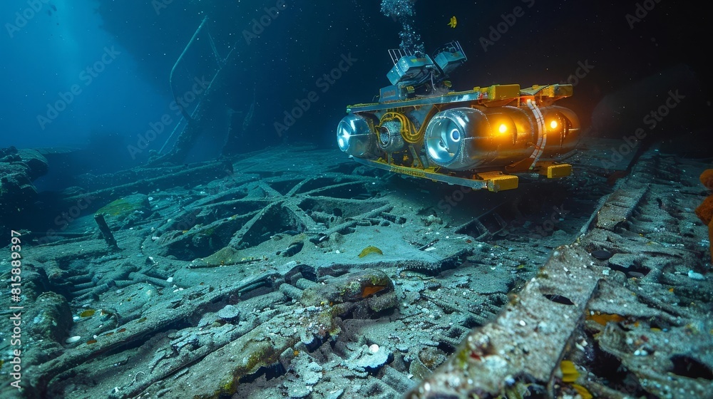 ROV exploring the wreck of the Titanic. Stock Illustration | Adobe Stock