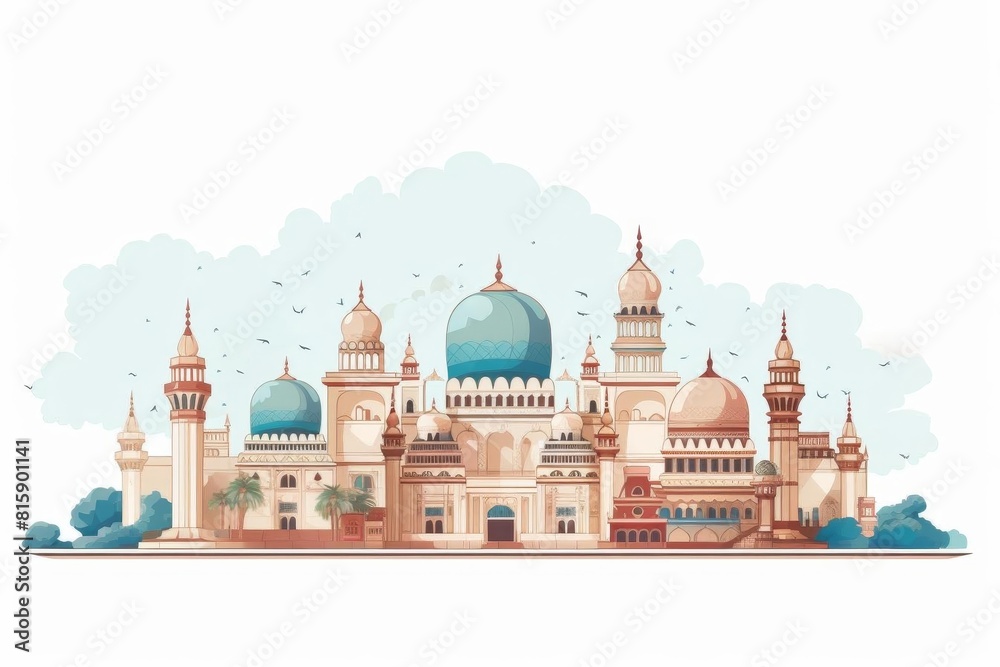 historical sites flat design front view cultural theme cartoon drawing ...