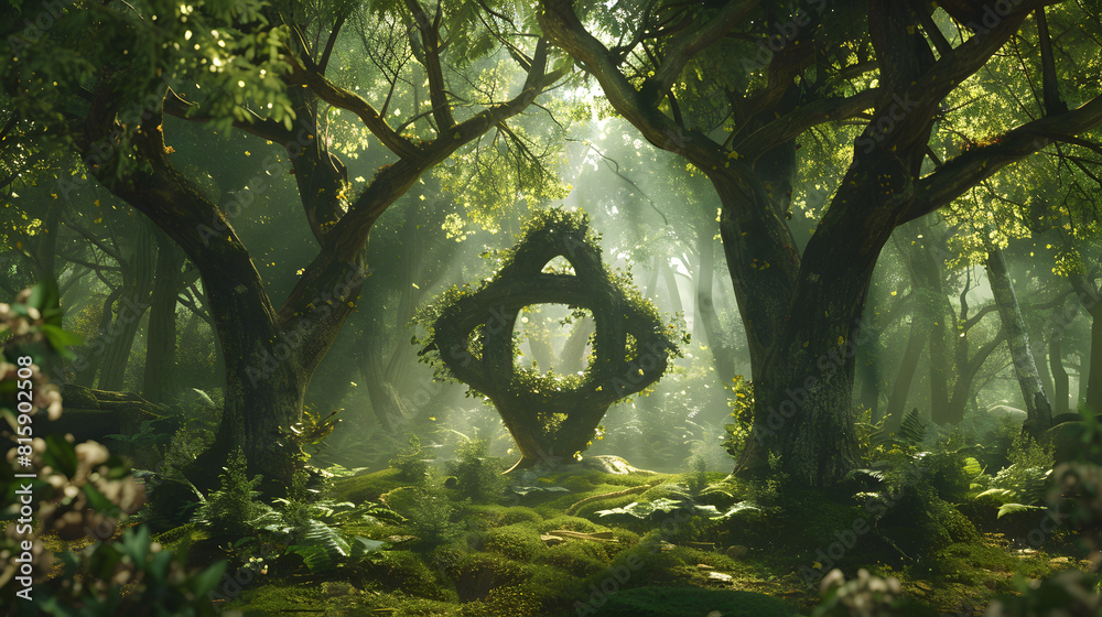 An enchanted forest with three intertwined vines forming a Celtic knot ...