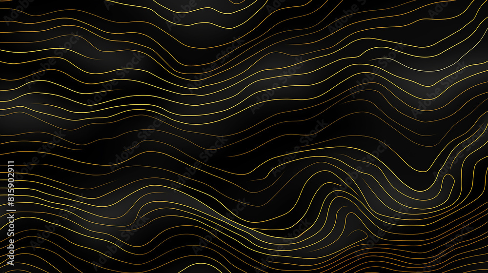 Abstract gold line wave background. black background with gold wave ...