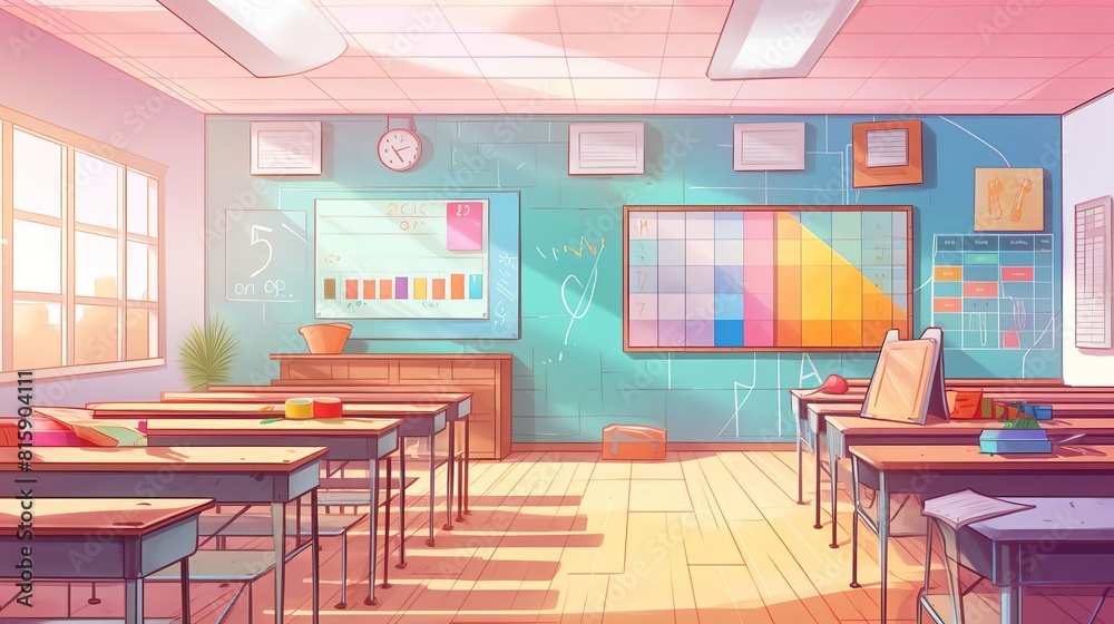 mathematics tutorial flat design side view classroom theme water color ...