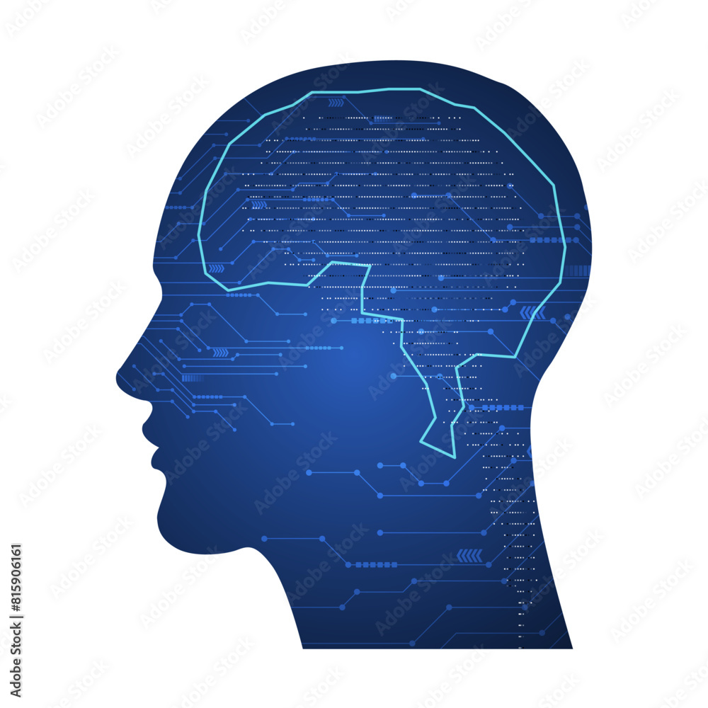 Human head in the shape of technology inside The digital age creates ...