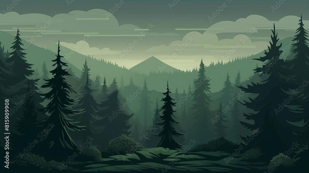 pine forest flat design side view wilderness theme 3D render ...