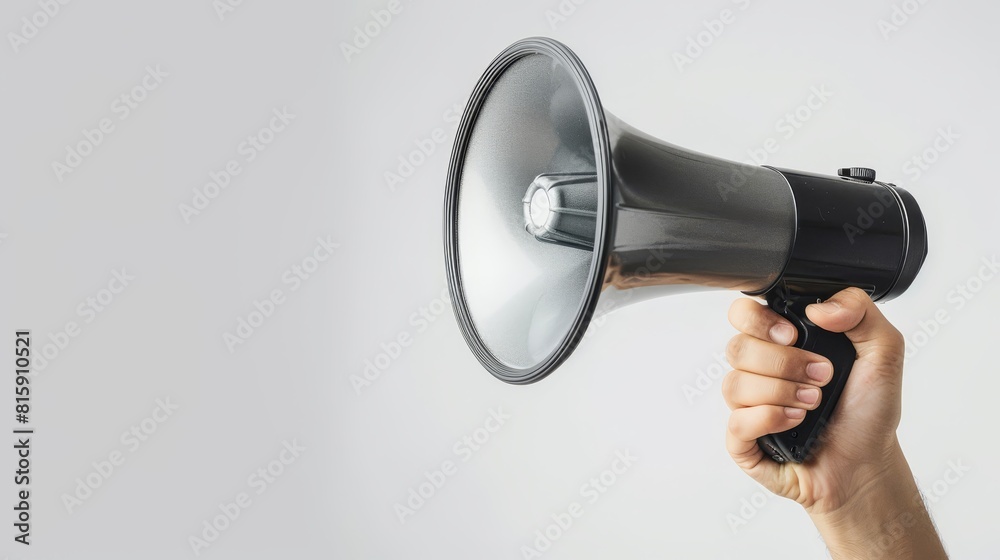 Zoom in on a hand extending a megaphone towards the viewer, close-up ...