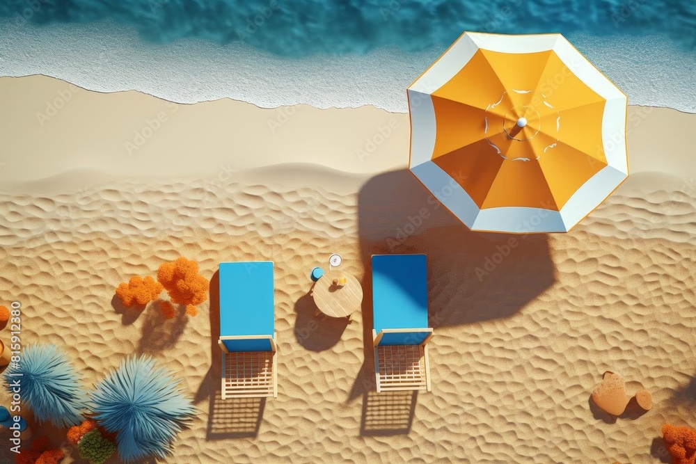 sandy beach flat design top view coastal theme 3D render Complementary ...