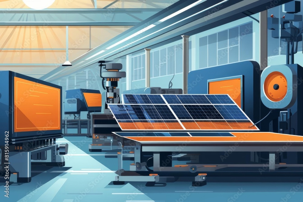 solar cell manufacturing flat design front view production line theme ...