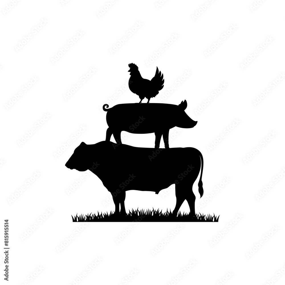 Bull Pig Chicken stencil icon vector. Farm animals stencil. Stacked ...