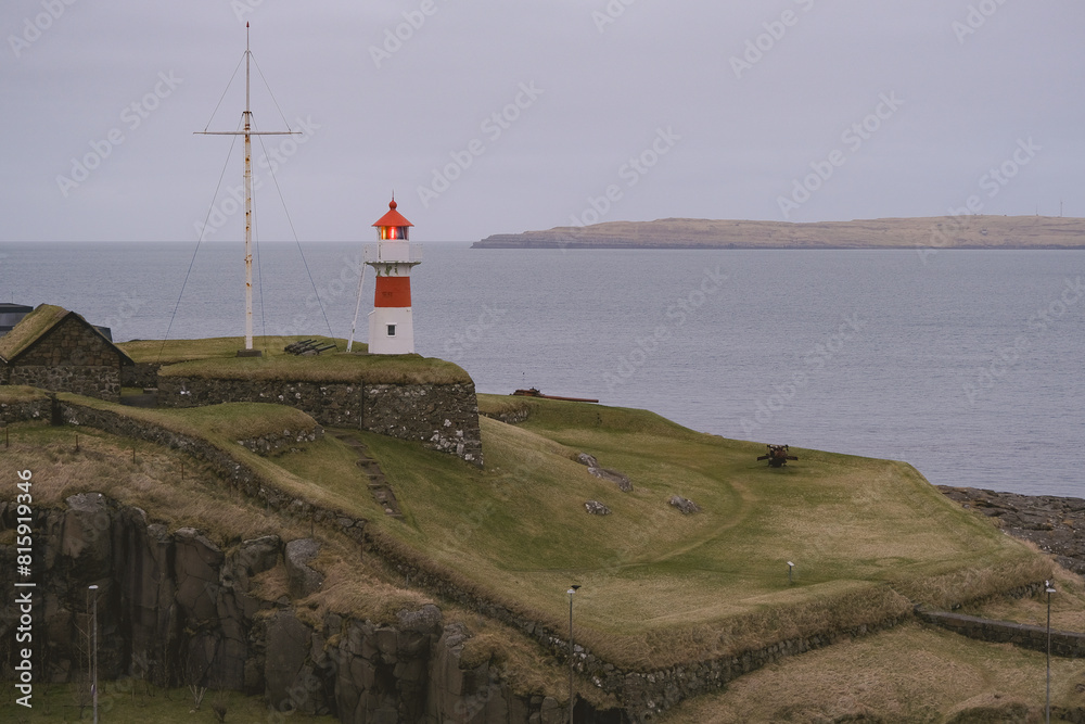 Rough but beautiful Faroer Island coast line nature landscape panoramic ...