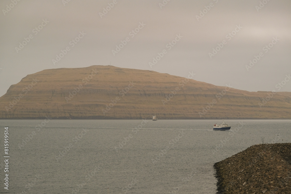 Rough but beautiful Faroer Island coast line nature landscape panoramic ...