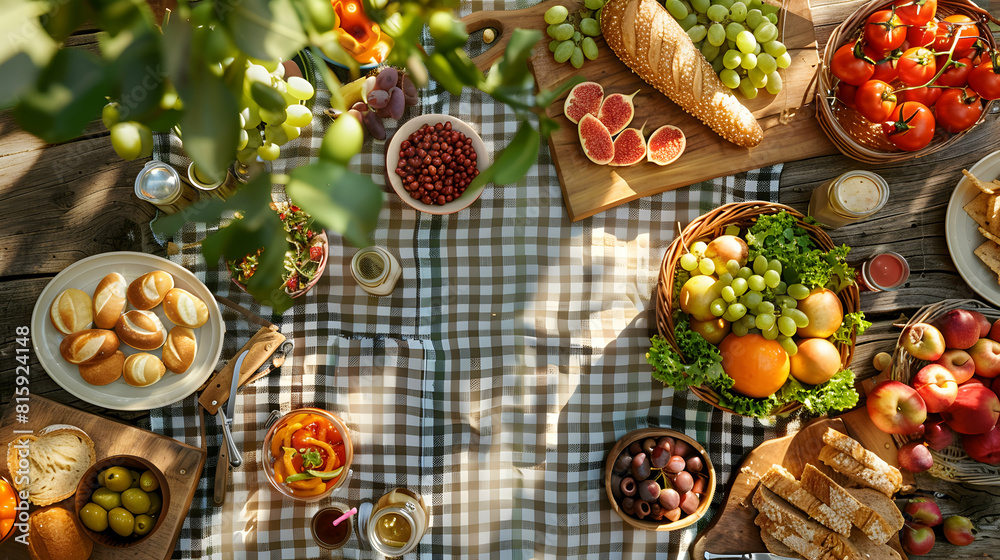 Outdoor Summer Feasts: Picnic Table with Checkered Cloth and Summer ...