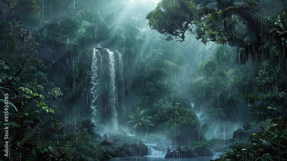 Subtropical monsoon forest with waterfall ecosystem a biome ...