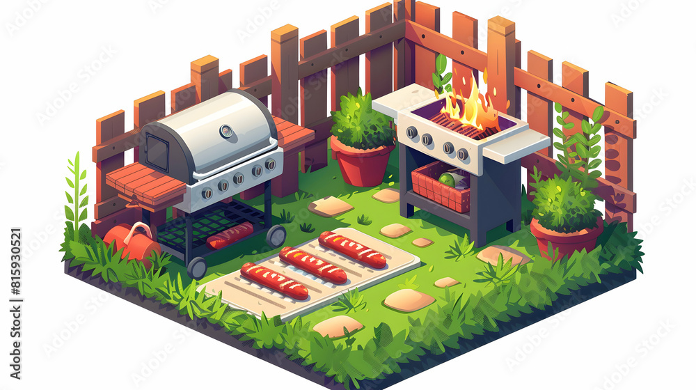 Summer Cookout Concept: BBQ Grill with Sizzling Food in Backyard ...