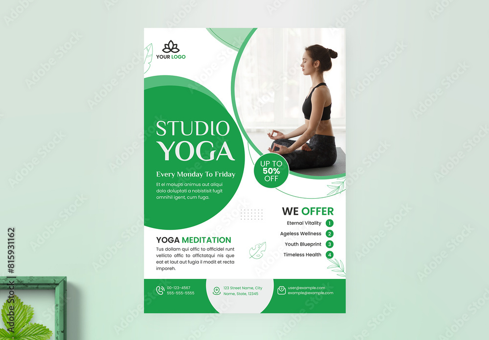 Yoga Studio Flyer Layout Stock Template | Adobe Stock