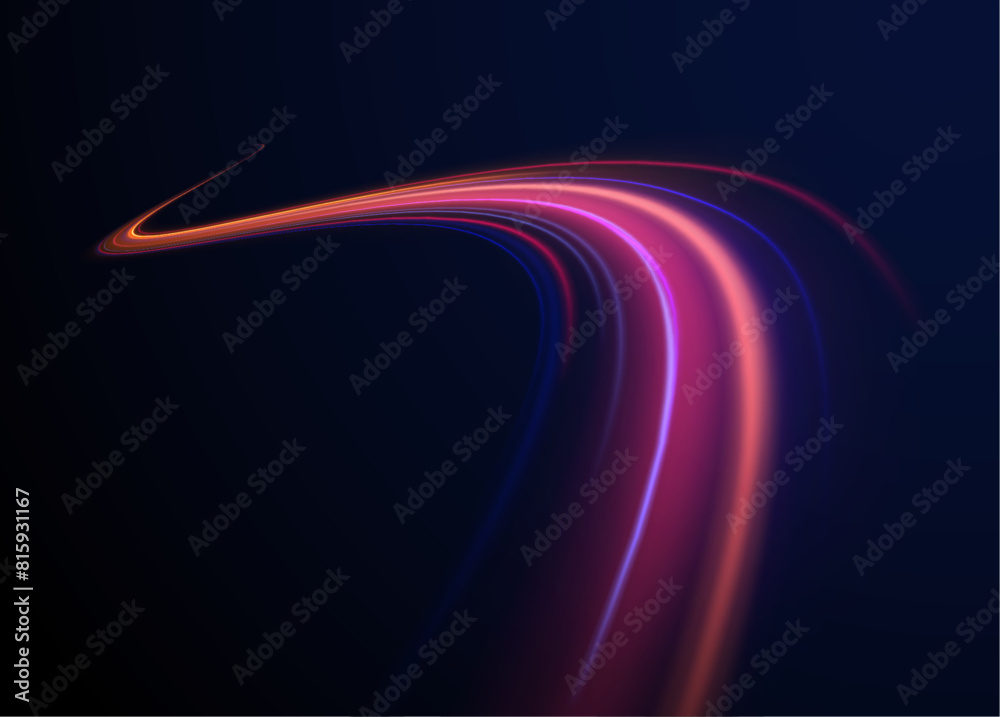 Lines in the shape of a comet against a dark background. Curved light ...