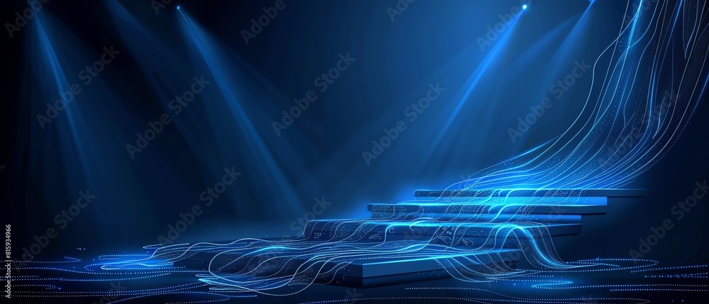 Elegant podium stage setup for a classical music concert, side view ...