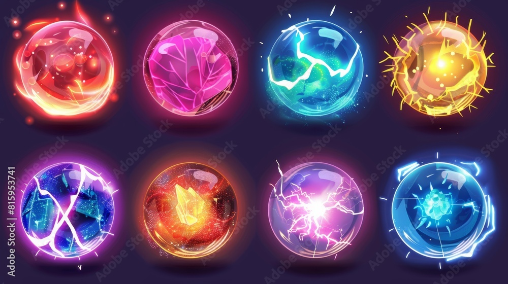 Modern illustration of magic balls, crystal spheres, energy orbs, with ...