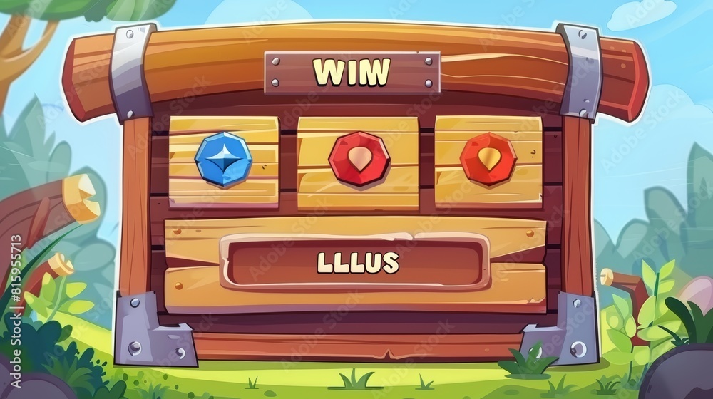 Player award assets kit for a win/lose game. Wooden winner panel with ...