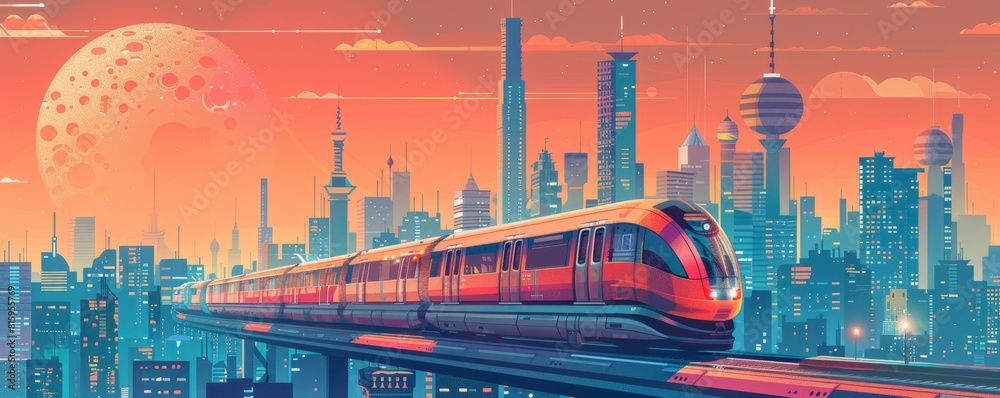 A retro-futuristic metropolis where vintage trains and monorails ...