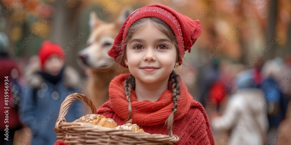 child little red riding hood walking in the forest with the big bad ...