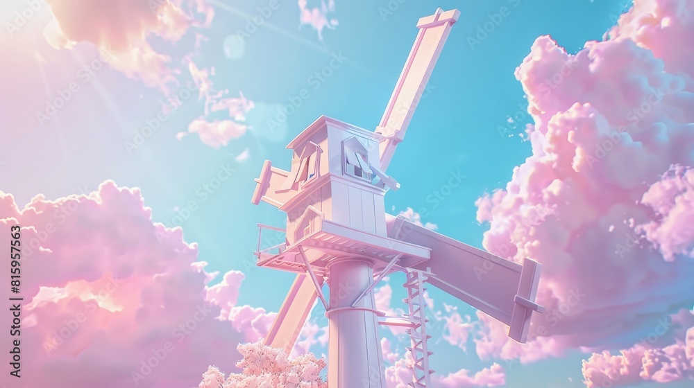 3d white windmill power turbine on sky background. Alternative energy ...