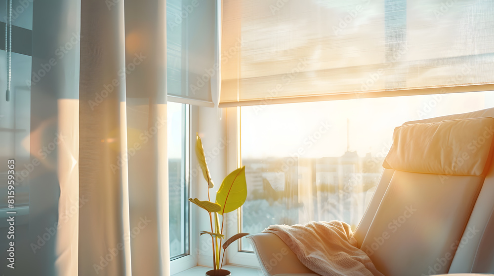 Motorized roller blinds in the interior Automatic solar shades large ...