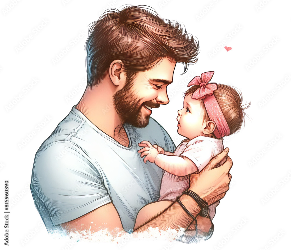 dad and baby girl loving moment, sublimation clipart, on a clean ...