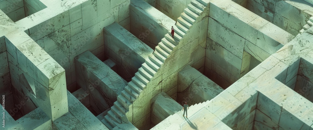 An Abstract Maze Of Concrete Stairs With A Man Walking Symbolizes ...