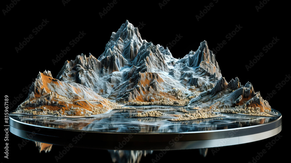 Technical visual illustration, mountain 3D LiDAR GIS aerial map ...