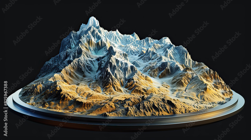 Technical visual illustration, mountain 3D LiDAR GIS aerial map ...