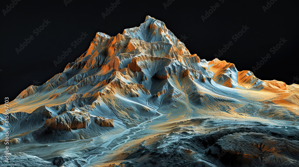 Technical visual illustration, mountain 3D LiDAR GIS aerial map ...