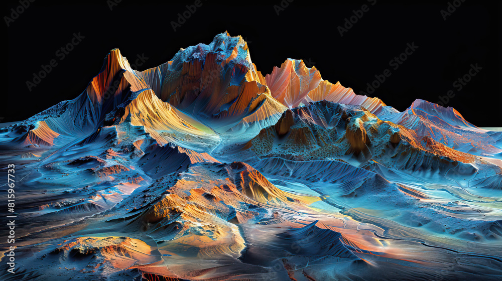 Technical visual illustration, mountain 3D LiDAR GIS aerial map ...