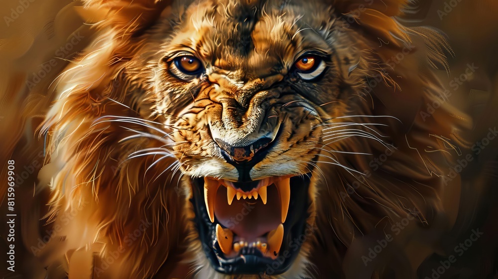fierce lion portrait with intense eyes and bared teeth aigenerated ...
