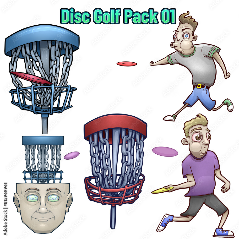 Disc Golf Pack 01, Disc Golf Players, Basktes, and Frisbees cartoon ...
