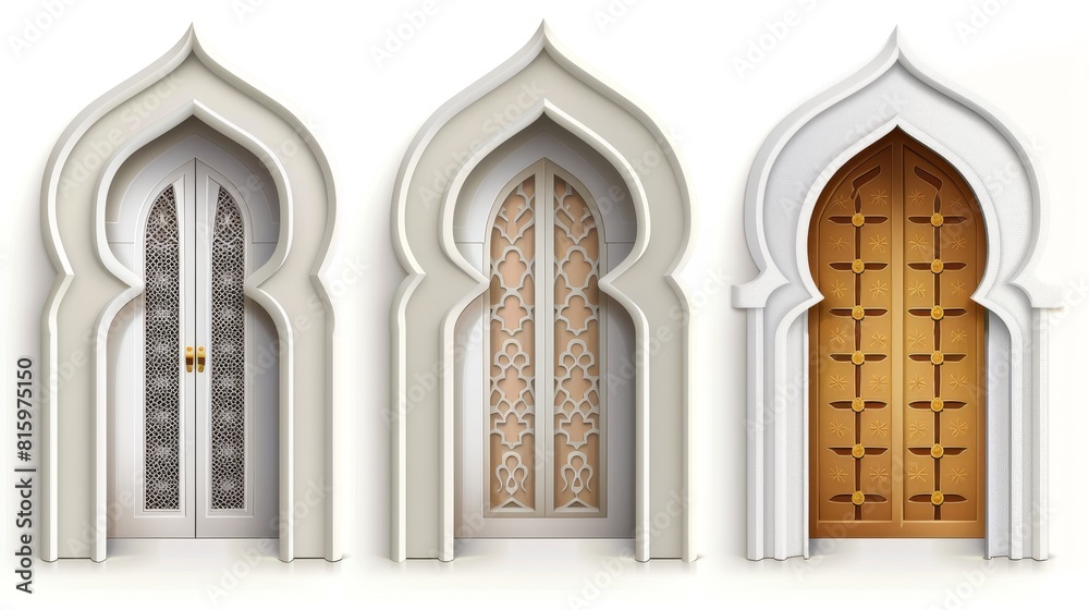 In this modern illustration, we see an arch window of a mosque or ...