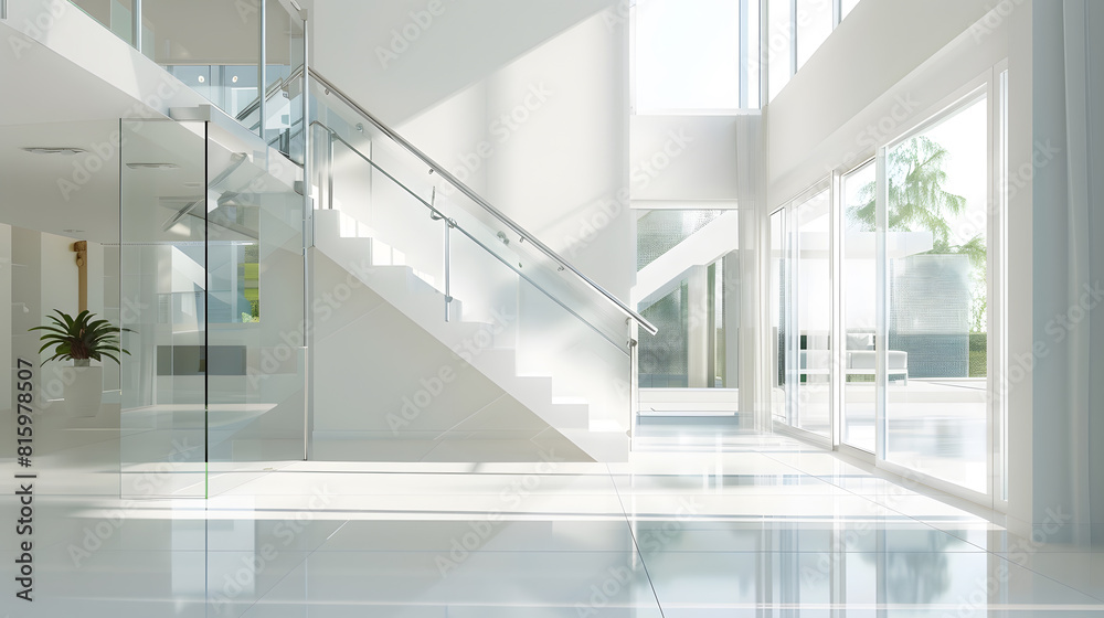 Bright and minimalist interior of a modern home featuring a white ...