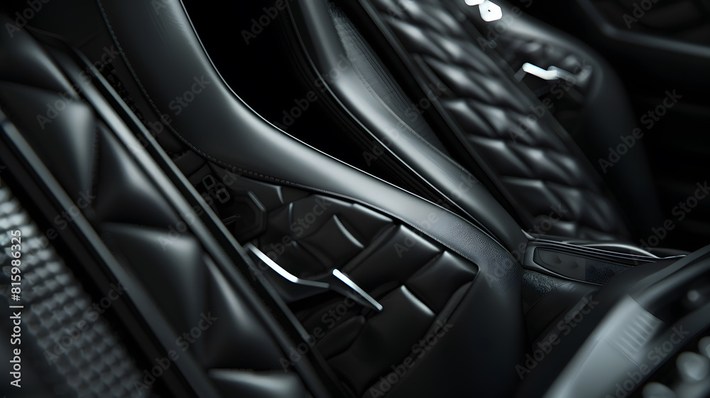 Top view of luxury sport car front passenger leather seat with detail ...