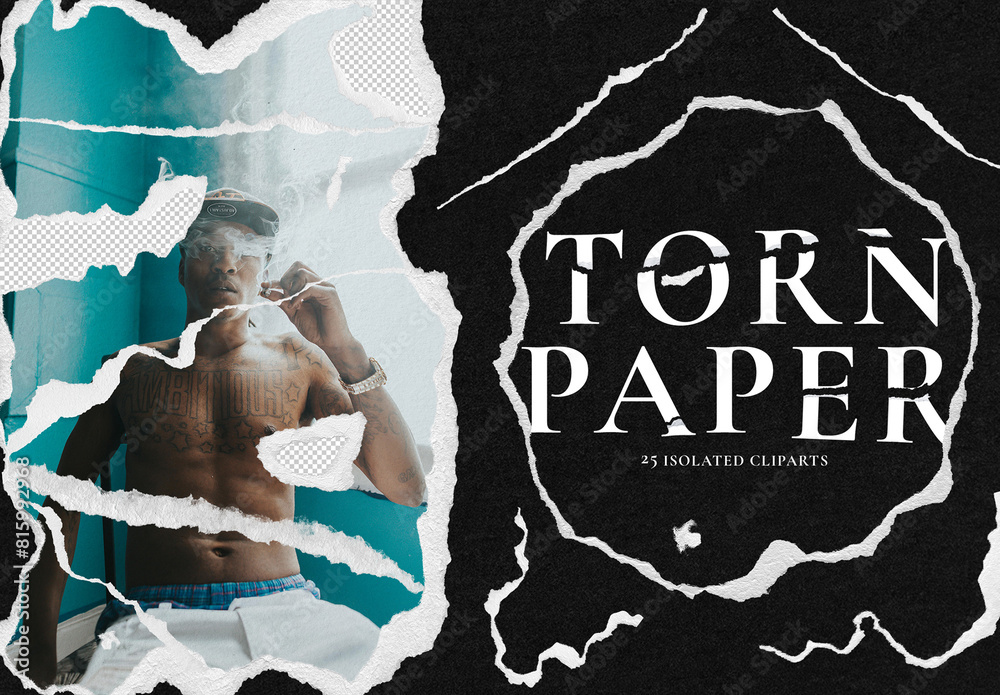 25 Isolated Paper Cliparts. Torn Elements Witn Ripped Edge. Rips ...