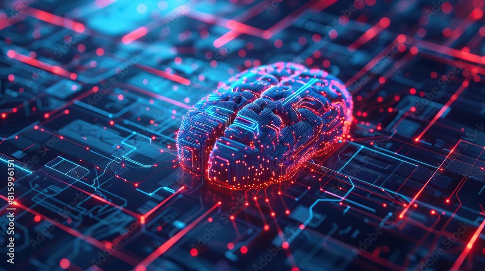 Artificial intelligence brain interface from top view A digital brain ...