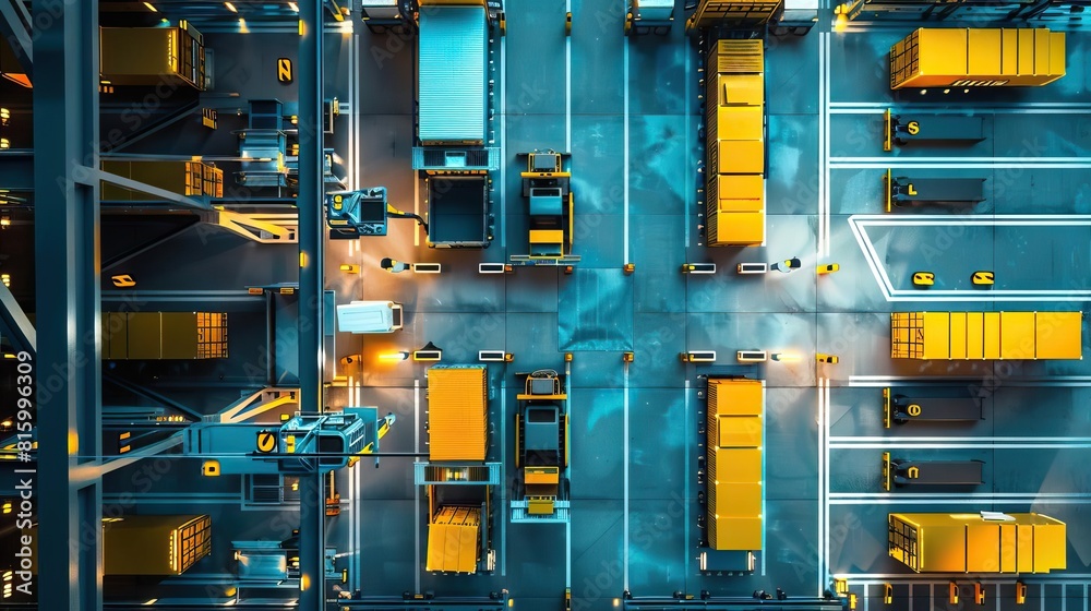 Automated loading dock with robotic forklifts from top view Forklifts ...