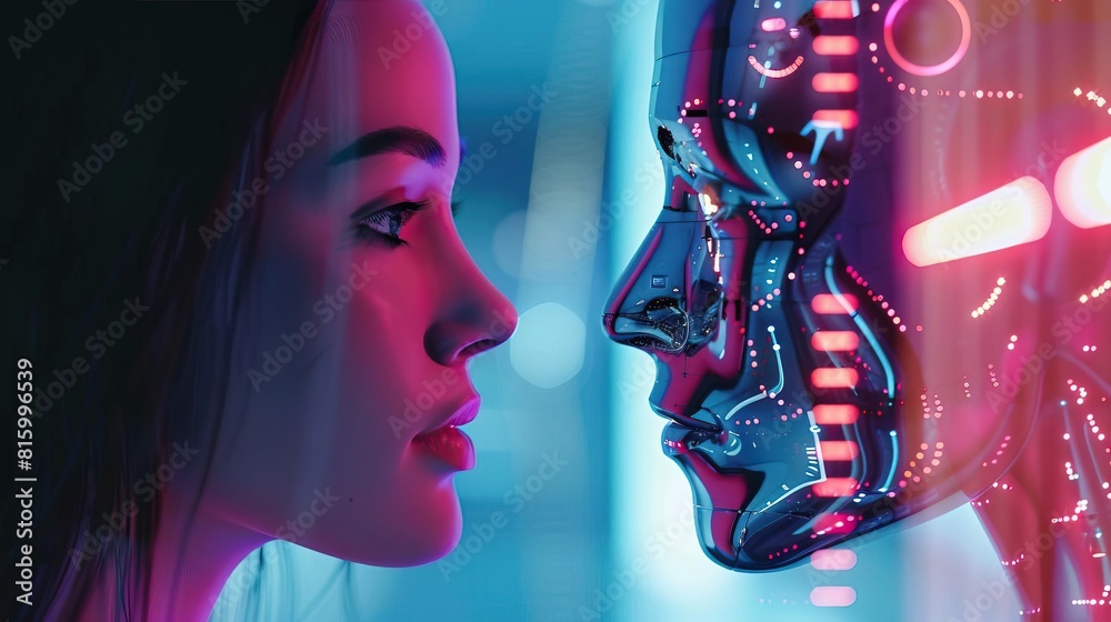 AI chatbot conversation on a digital screen in side view An interactive ...