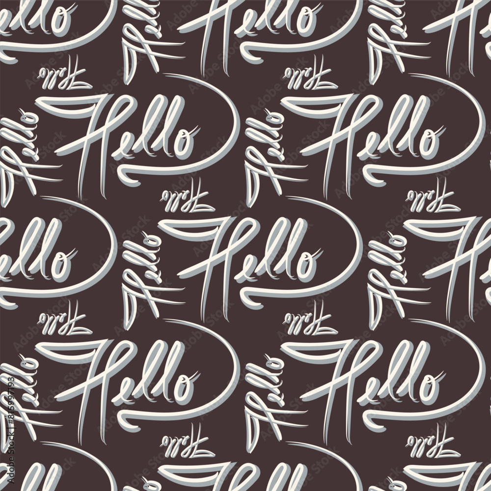 Handwritten word Hello seamless vector pattern background. Cursive ...