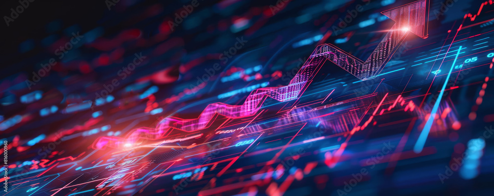 Futuristic image of an upwardmoving arrow, representing development and ...