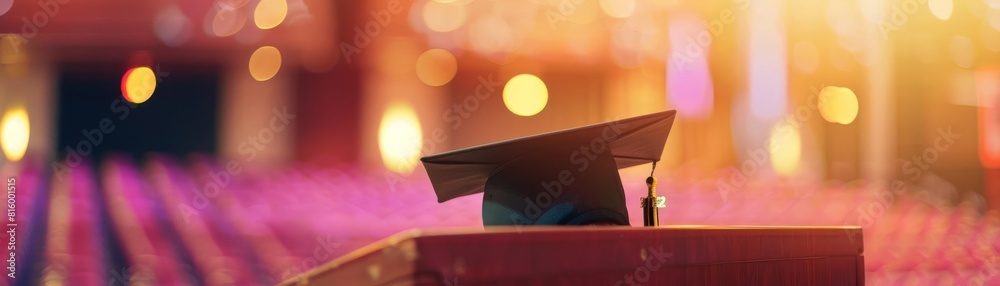 Podium at a graduation ceremony, emphasizing the joy and pride of the ...