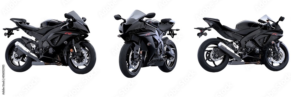 three motorcycle designs in black and white. They are in profile ...