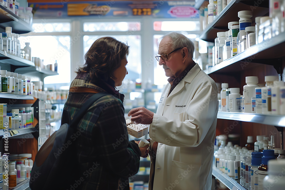 Pharmacy Interaction: Pharmacists Providing Medication to Customer in ...