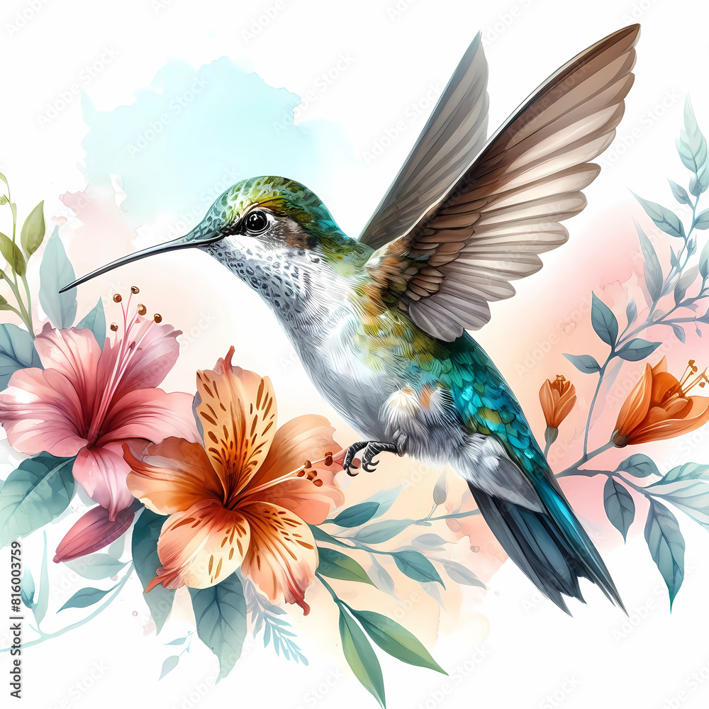 watercolor color painting of hummingbird image on white background ...